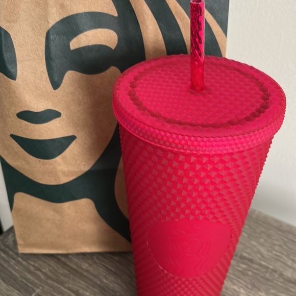 Starbucks | Dining | Starbucks Ruby Pink Studded Soft Touch Venti Cold ...